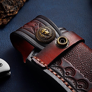 Pocket Knife Sheath,Leather Folding Pouch for 4'' Trapper Knife,Small (Lion head), Brown