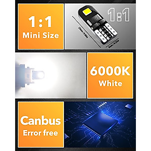 OXILAM 194 LED Bulbs, Widely Used as Car Truck Interior Dome Map Door Courtesy Marker License Plate Lights, 6000K White with High Power Chipsets for T10 168 2825 LED Bulbs Replacement (10 PCS)