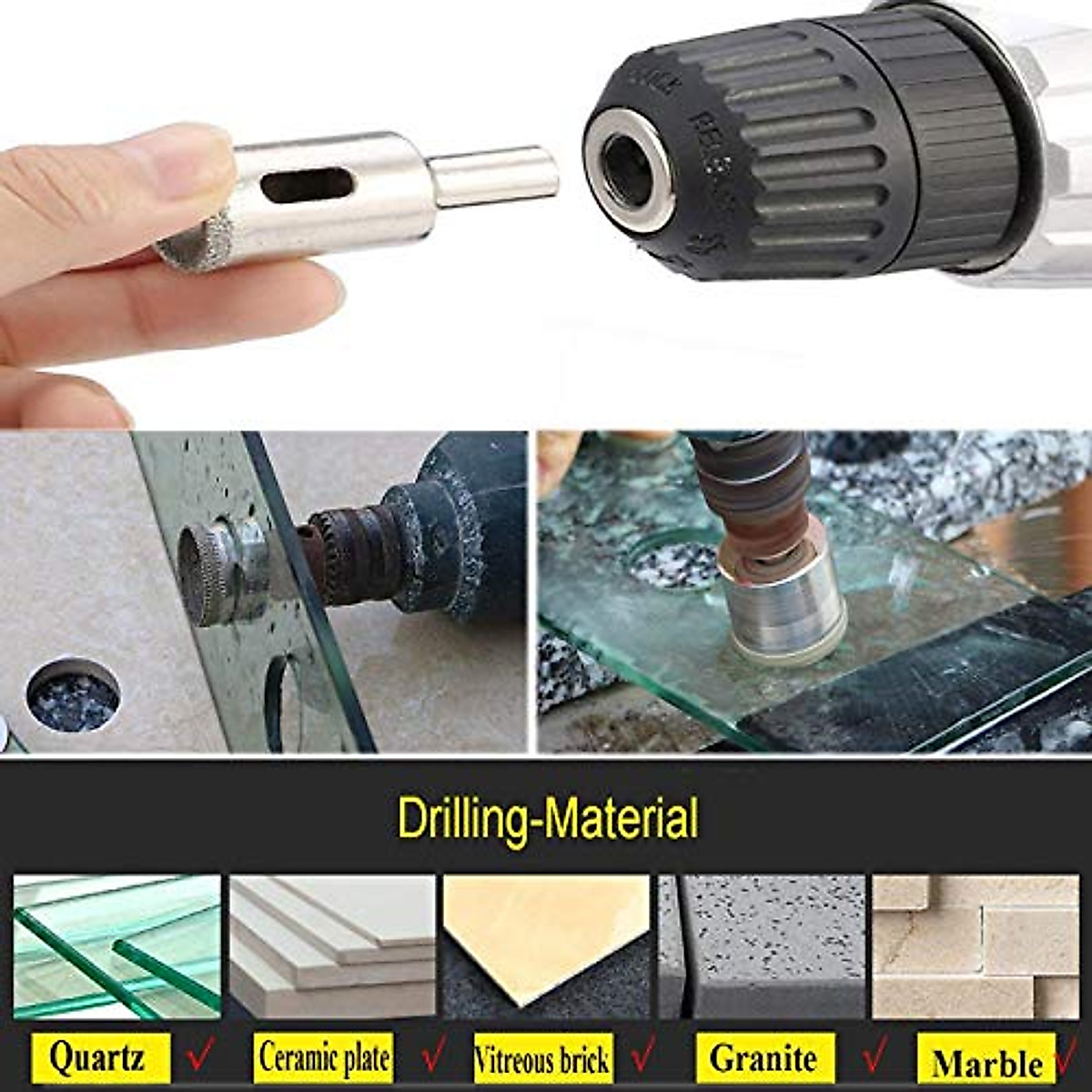 1/2" Inch Diamond Drill Bit Hole Saw for Tile Glass Marble Granite Fiberglass Ceramic Tool (5 Pack)