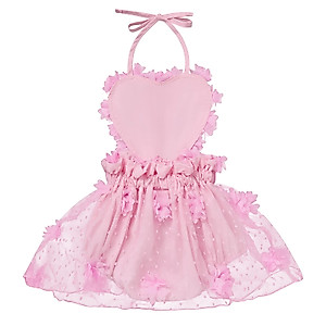 Baby Girls 1st Birthday Outfit Heart Lace Romper Flower Tutu Princess Dress with Tulle Skirt Sleeveless Backless Jumpsuit Sunsuit Playwear Dress Cake Smash Photo Shoot Clothes Pink Flower 18-24 Months