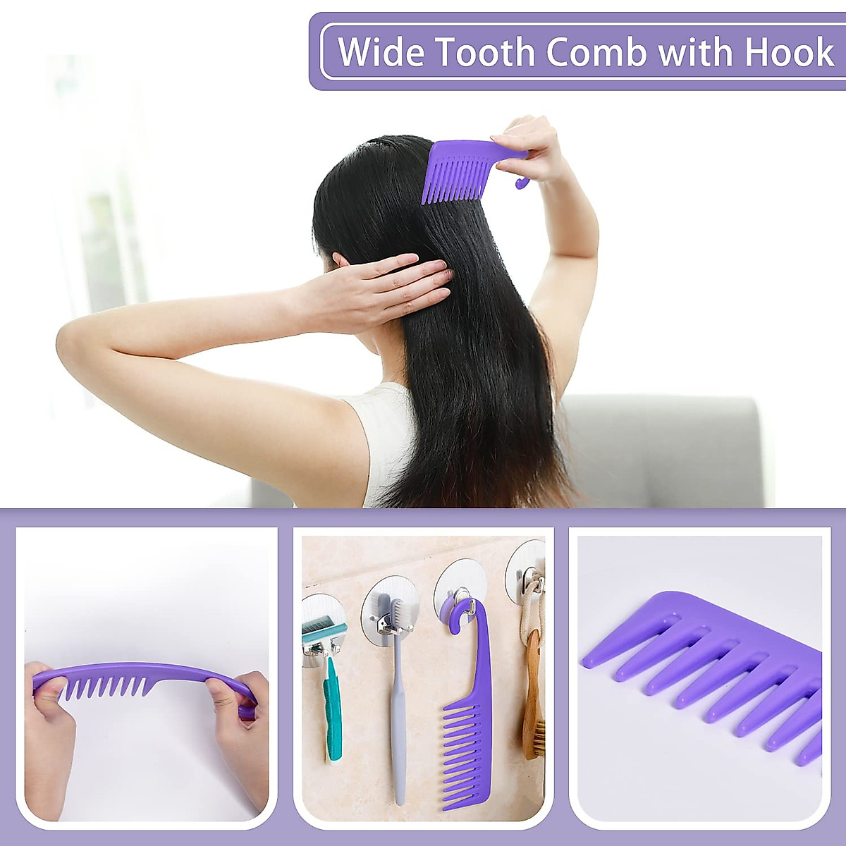 EZ Detangler Brush Set, MORGLES Detangling Hair Brush for Black Natural Hair Wide Tooth Comb with Rat Tail Comb 5PCS Alligator Clips for Men Women Kids(Purple)