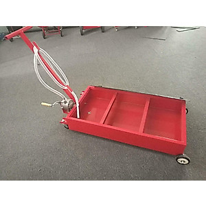 Manoch 20 Gallon Oil Drain Pan Low Profile Dolly with Pump 8 feet Hose and Wheel Material: Iron Overall Dimensions: (51.57 x 25.2 x 31.5)" / (131 x 64 x 80) cm (L x W x H) Casters: 4-inch (10 cm)