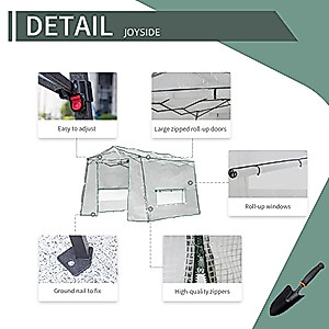 MeetLeisure Walk-in Greenhouse 8.5 Ft x 7 Ft Pop-up Outdoor Green House Plant Gardening Canopy, Roll-up Zipper Entry Doors and 3 Large Roll-Up Side Windows with Garden Hand Shovel(Medium, White)