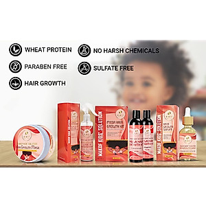 MAKOF Kid’s Hair Growth Set. Shampoo & Conditioner with black castor oil, Wheat Protein, Argan, Jojoba, Aloe Vera, , Mask Treatment and Leave-in, Sulfate Paraben Free, No harsh chemicals.