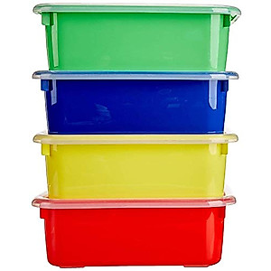 Zilpoo 4-Pack Toy Storage Organization Bins with Lids, 10 Quart Stackable Plastic Shelf Containers with Cover, Classroom School Supplies Closet Shelves Arts and Crafts Bin