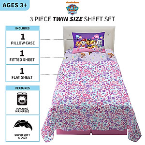 Paw Patrol Girls Kids Bedding Super Soft Microfiber Sheet Set, Twin, (Official) Nickelodeon Product By Franco