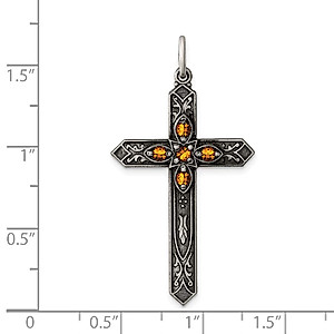 Solid 925 Sterling Silver November Birthstone Cross Pendant Charm - 37mm x 22mm
