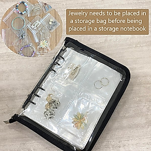 MIAO JIN Transparent Binder Jewelry Storage Book Travel Jewelry Organizer Zipper Bag Portable Pocket Folding For Necklace Earring Ring Postcard Bracelets Brooches (Black70 Grids+60 PVC Bags)