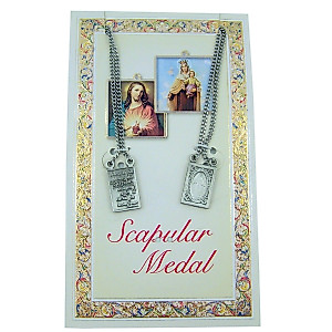 Devotional Scapulars Pewter Scapular Medals with Stainless Steel Rhodium Finished Chain, 18 Inch
