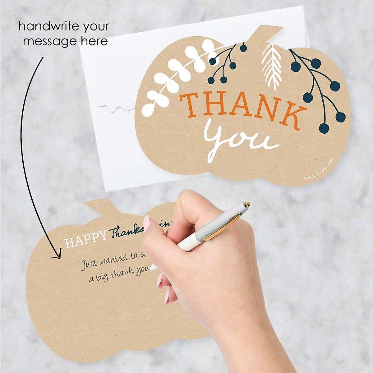 Big Dot of Happiness Happy Thanksgiving - Shaped Thank You Cards - Fall Harvest Party Thank You Note Cards with Envelopes - Set of 12