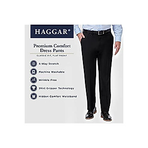 Haggar Men's Premium Comfort Dress Pant Classic Fit Reg. and Big & Tall Sizes, Black, 42W x 29L
