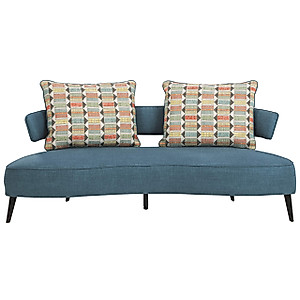 Signature Design by Ashley Hollyann Mid-Century Modern Sofa with 2 Back Pillows, Blue