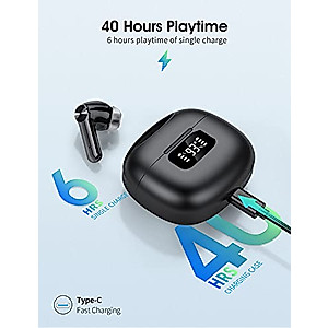 Bluetooth 5.1 Headphones, Wireless Earbuds with LED Digital Display, IPX7 Waterproof, CVC8.0 Noise Cancelling, 40H Playtime with Fast Charging Case, Suitable for Sports and Work