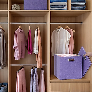 ORGMASTER Foldable Cube Storage Bin Organizing Baskets Cubby Boxes Fabric Storage Cubes Organizer Bins with Handles for Organization Shelf Closet, 13"x13"x13", Pack of 4, Purple