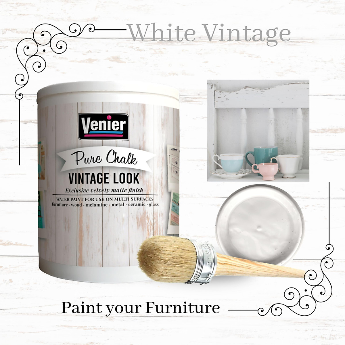Chalk Pure Paint - for Furniture, Crafts, Home Decor - All-in-One – DIY – Eco-Friendly (Vintage [White]), (33.81 oz)