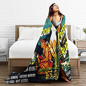 3D Print Anti-Pilling Creature from The Black Lagoon Blanket Ultra Soft Throw Blanket Flannel Fleece All Season Light Weight Blankets for Sofa Couch Living Room/Bedroom Warm Blanket,Black,50"x40"