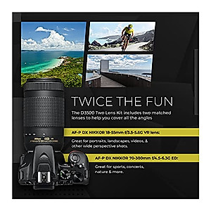 Nikon D3500 DSLR Camera with AF-P 18-55mm and 70-300mm Zoom Lenses Bundle with 64GB Card and Accessories (7 Items)