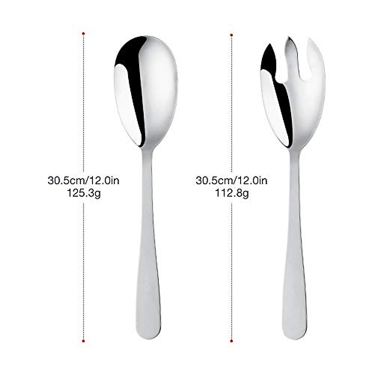 Mingcheng 12 Inches Stainless Steel Salad Server Sets with Salad Spoon and Fork, Cooking Utensils for Kitchen, Simple and Classic Dishwasher Safe(Silver)