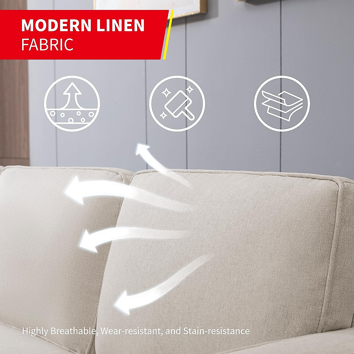 PUREMIND Loveseat Sofa, 54 inch Linen Fabric Small Couch, Modern Upholstered Love Seat Mini Couch with Armrest Pockets, 2 Seater Small Sofa for Small Spaces, Bedroom, Living Room, Office (Beige)