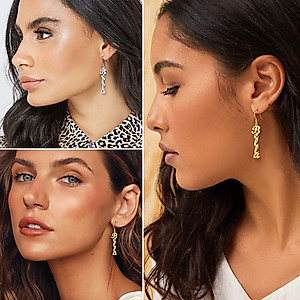 Dangling Earrings for Women Name Plate Jewelry 925 Sterling Silver Gold Plated 18K Drop Earrings Custom with Your Name Date Letters on It