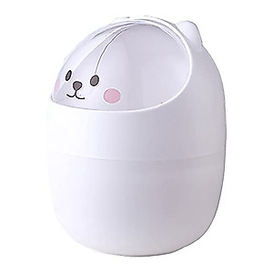 XIDAJIE Cartoon Desktop Trash Can, Cute Bear Shape Trash Can Mini Clamshell Small Waste Paper Basket for Bathroom Kitchen Home Office Dorm Kids Room