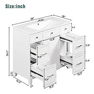 JUOFONE 36 Inch Bathroom Vanity with Sink Combo Set,Combo Cabinet Undermount Sink, Bathroom Storage Cabinet, Shaker Cabinet with Soft Closing Door and Drawer,Solid Wood Frame