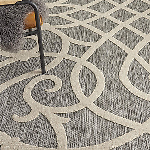 Nourison Palamos Indoor/Outdoor Grey 7'10" x 9'10" Area Rug, Easy Cleaning, Non Shedding, Bed Room, Living Room, Dining Room, Backyard, Deck, Patio (8x10)