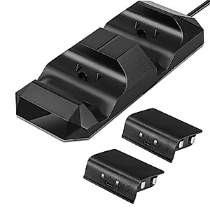 TNP Dual Charging Station for Xbox One Controller w/ 2 Rechargeable 600mah Lithium Batteries, Dock Cradle Base Charger w/USB Cable, LED Status Indicator for Xbox One S/X Wireless Gaming Controller