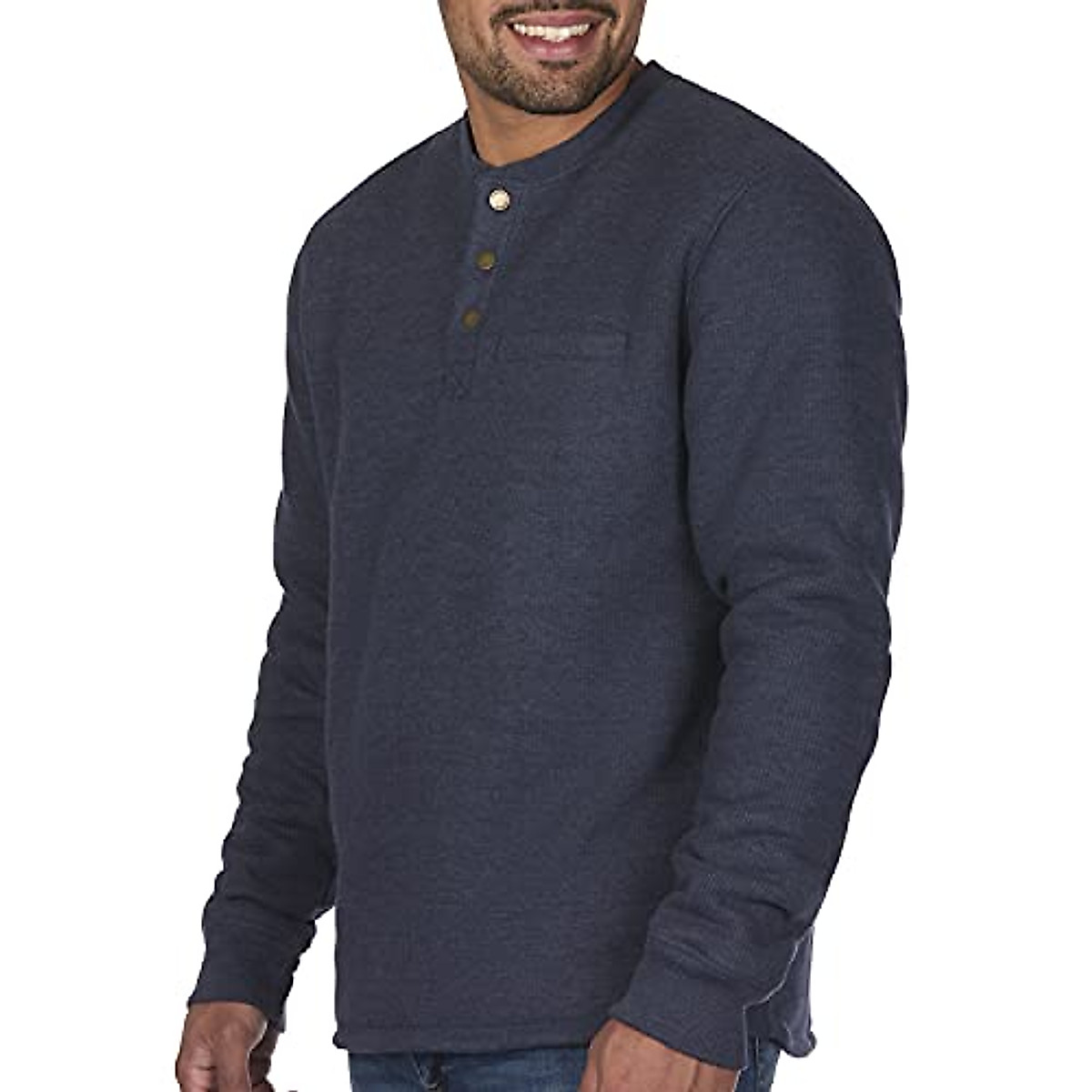 Coleman Long-Sleeve Sherpa Lined Waffle Henley Shirts for Men (Indigo Heather, Large)