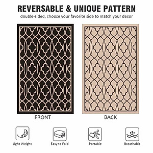 Reversible Mats - Outdoor Rugs 5'x8' for Patios Clearance, Plastic Straw Rugs Waterproof, Portable, Outdoor RV Camping Rug, Garden, Balcony, Picnic, Beach, Camping(Black & Beige)