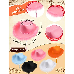 Rcanedny 4 Pack Cowboy Hat Western Women Cowboy Hat with Feathers Pink Feather Cowgirl Hat with Adjustable Neck Draw String for Adult Birthday Gifts Halloween Party Costume (color set 2)