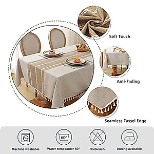 Laolitou Rustic Tablecloth Cotton Linen Waterproof Tablecloths Burlap Table Cloths for Kitchen Dining Cloth Table Cloth for Rectangle Tables Coffee Lines Rectangle,55''x70'',4-6 Seats