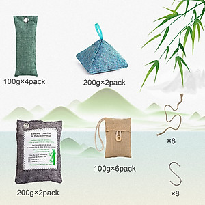 Charcoal Bags Odor Absorber (10x100g+4x200g) Activated Bamboo Charcoal Air Purifying Bags Charcoal Odor Eliminating Bags for Home & Car Shoes, Closet, Pet -14 PACK