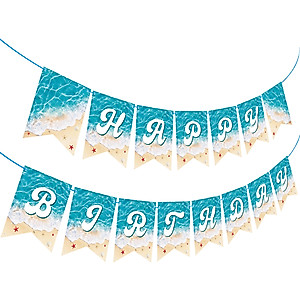 Beach Birthday Banner Garland Decorations for Hawaiian Aloha Luau Beach Pool Barbecue Party Beach Ball Happy Birthday Party Favor Supplies