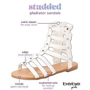 bebe Toddler Girls' Sandals - Leatherette Studded Open Toe Gladiator Sandals - Toddler Sandals for Girls (Toddler/Girl), Size 2 Little Kid, White