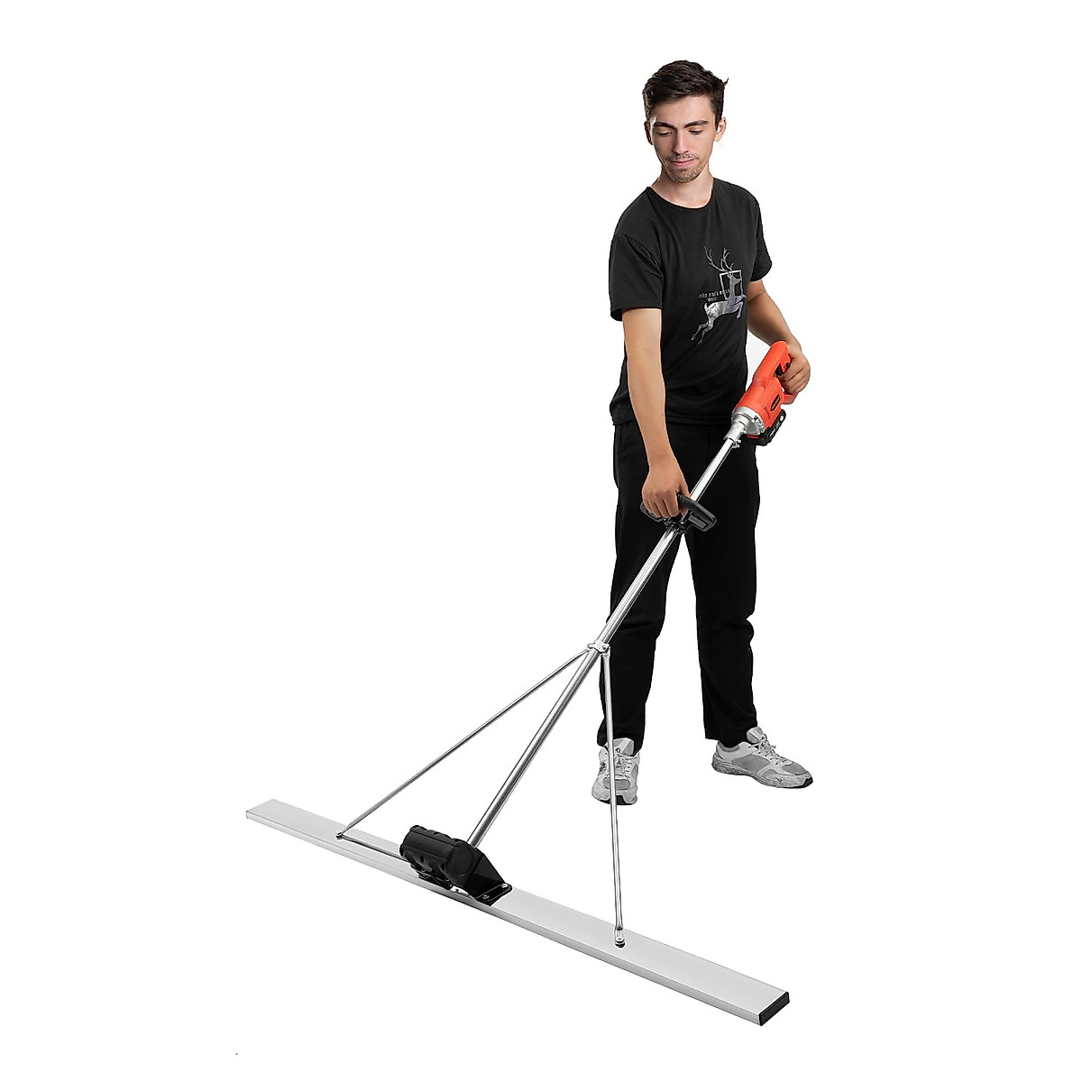 Concrete Vibrating Tool 21V Electric Cordless Concrete Screed Vibrator Kit 5FT Cement Smooth Finishing Floating Cutting Board Battery Powered Surface Leveling Ruler Poles(Sent in 2 Packages)