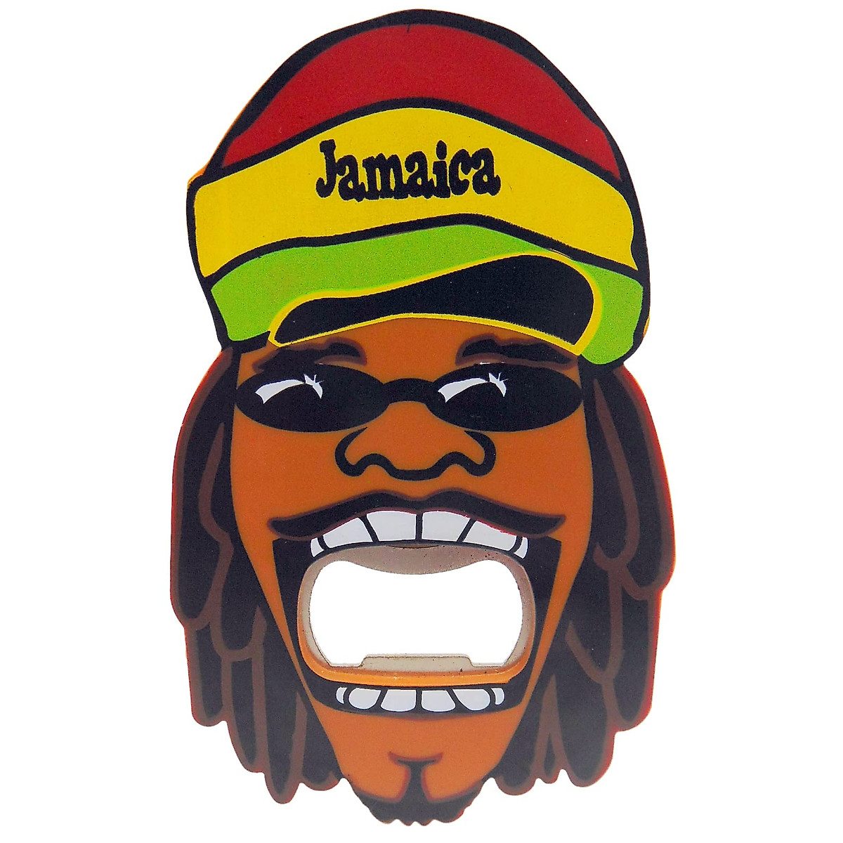 Jamaica Bottle Opener Souvenir Fridge Magnet with Jamaican Rasta Man, 3-1/2 Inch