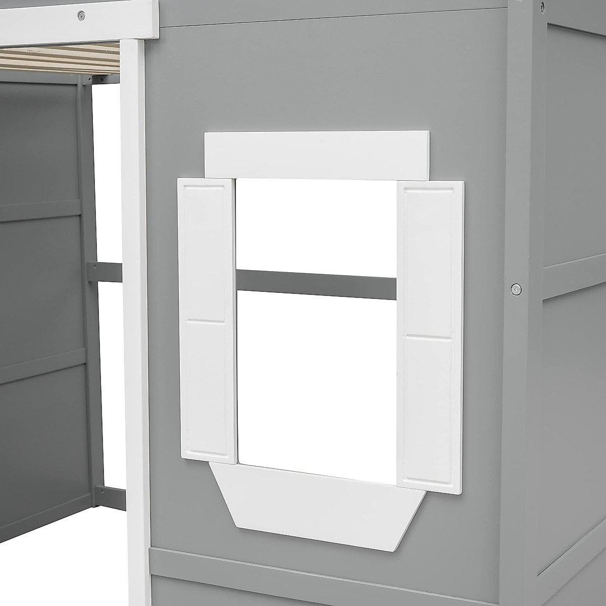 Harper & Bright Designs House Loft Bed Full Size Kids Playhouse Bed, Solid Wood Loft Bed Frame with Window and Ladder, for Girls Boys (Full Size, Gray+White)