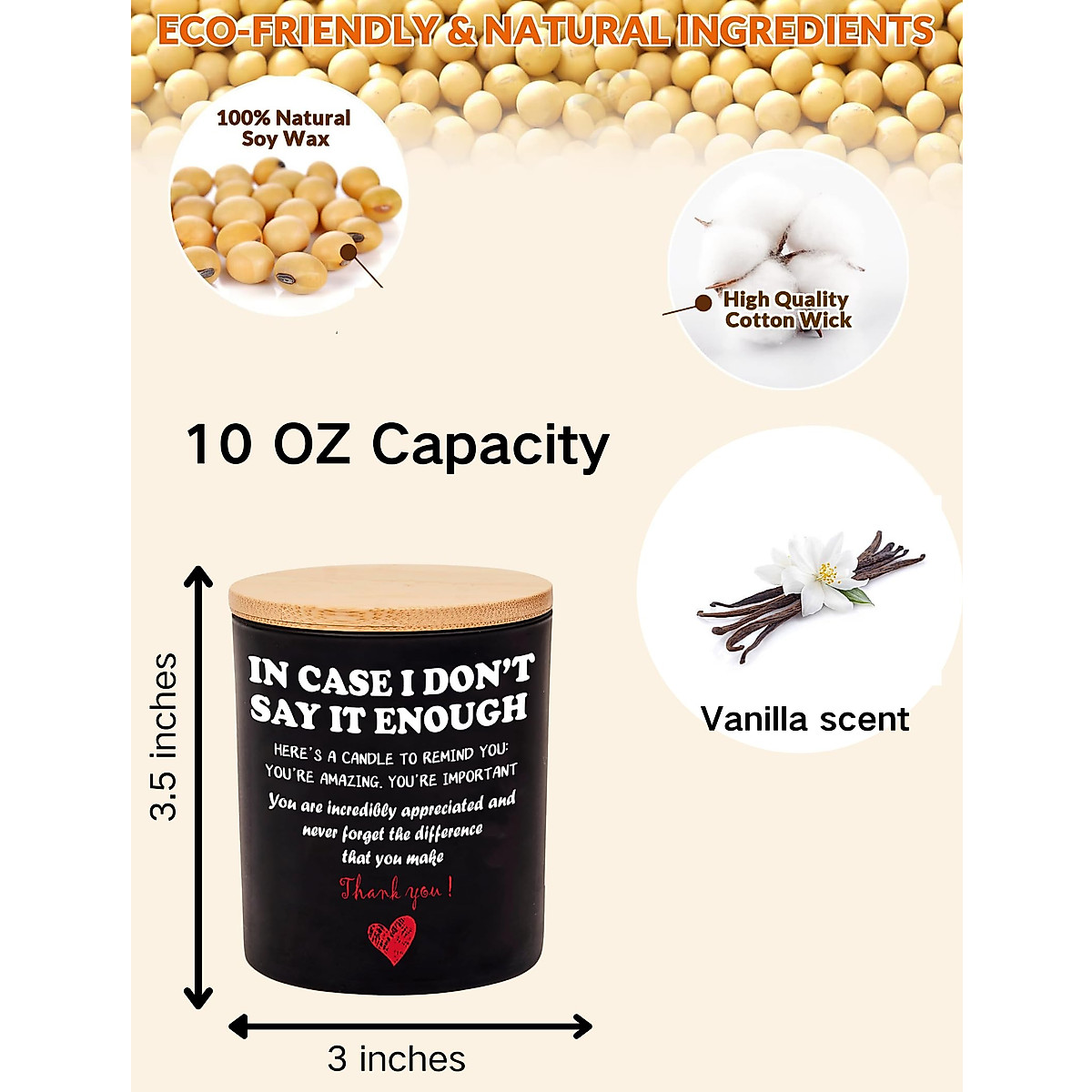 Thank You Candle, Coworker Gifts, Boss Gifts for Women,Vanilla Natural Soy Wax Candle, Thank You Gifts for Women, Appreciation Gifts for Coworkers