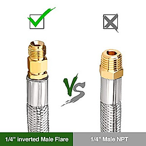 WADEO RV Propane Hose with Gauge, 15 Inch Stainless Steel Propane Pigtail Connects Propane Cylinder to 2 Stage Propane Regulator or Appliance with 1/4 Inch Inverted Male Flare, 2-Pack