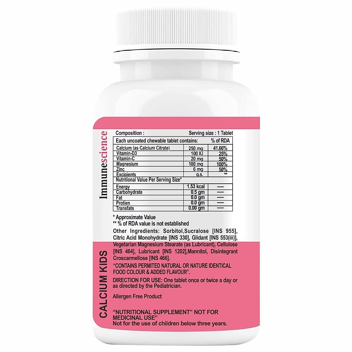 LMP Calcium for Kids with Vitamin D3 (VIT d), Magnesium, Zinc, Vitamin C, L lysine Multivitamin Supplement for Strong Bone, Teeth, Immunity, Growth and Development- 60 Tablets