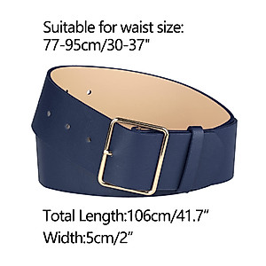 Allegra K PU Leather Belts for Women Metal Pin Buckle 2 inches Wide Belt for Dress Pants Fit waist 77-95cm/30-37 Nany Blue