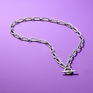 Ross-Simons Italian Sterling Silver Paper Clip Link Toggle Necklace. 16 inches