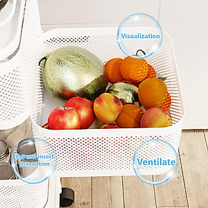 loyliawa Fruit Basket for Kitchen, Rotating Storage Rack for Kitchen, 4/5 Tier Square Rotating Basket with 360 Degree Wheels, Fruit Vegetable Metal Wire Shelf with Top Lid for Kitch White 5-Layers