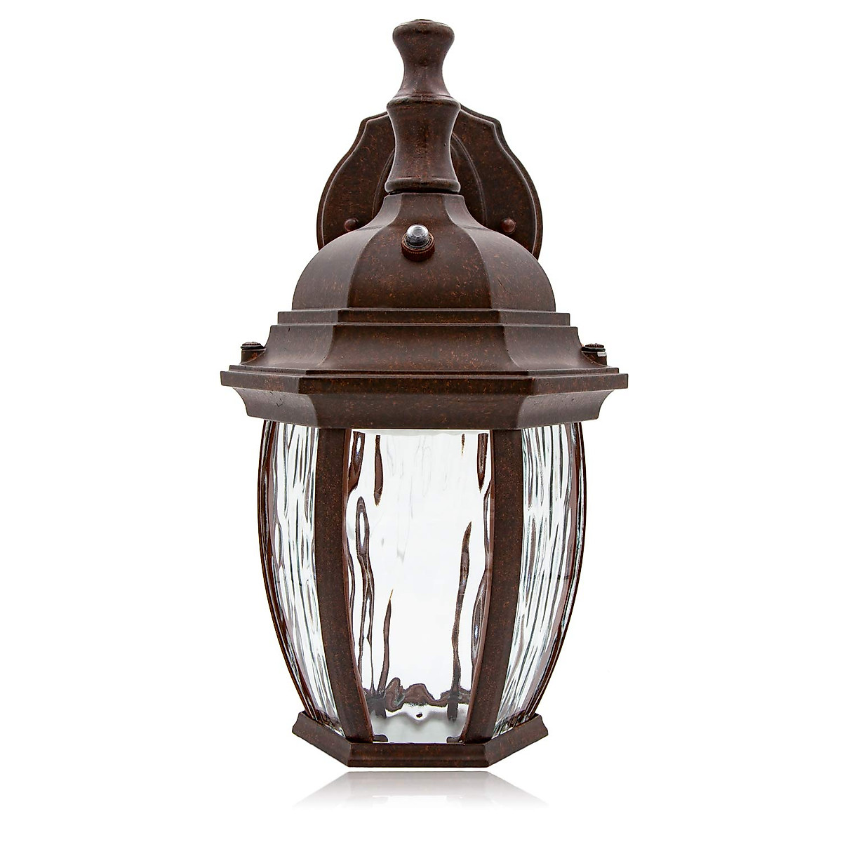 Maxxima LED Outdoor Wall Light - Features Clear Water Glass, 3000K Warm White, 580 Lumens, Dusk to Dawn Photocell Light Sensor, Patio or Porch Sconce Fixture, Ideal for Exterior Decor Lighting - Brown