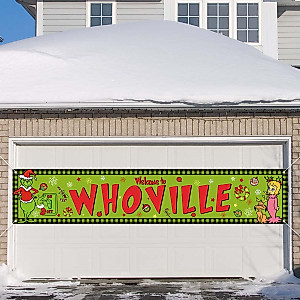 Large Welcome To Whoville Banner for Fence Whoville Christmas Xmas Winter Holiday Decorations Outdoor Outside Fence for Home
