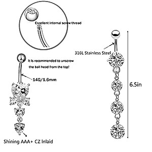NASAMA 14G Stainless Steel Belly Button Rings for Girls Women CZ Navel Body Piercing Jewelry (Steel color)