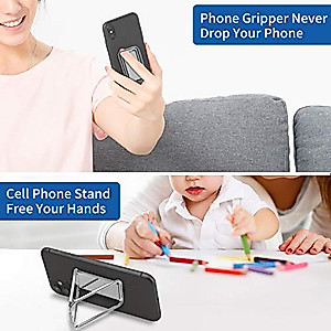 Phone Ring Holder, Senose Phone Kickstand Holder for Hand, Foldable Phone Finger Holder Grip for Magnetic Car Mount Compatible for iPhone Any Smartphone, Silver