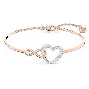 SWAROVSKI Infinity Heart Women's Bangle Bracelet with a Rose-Gold Tone Plated Bangle, Clear Crystals and Lobster Clasp