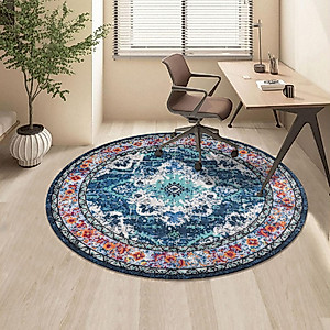 Vaukki Vintage Desk Chair Mat, Non Slip Desk Floor Mat for Hardwood Floor, Office Floor Mat Chair Floor Protector for Rolling Chair (Blue, 5 Ft)